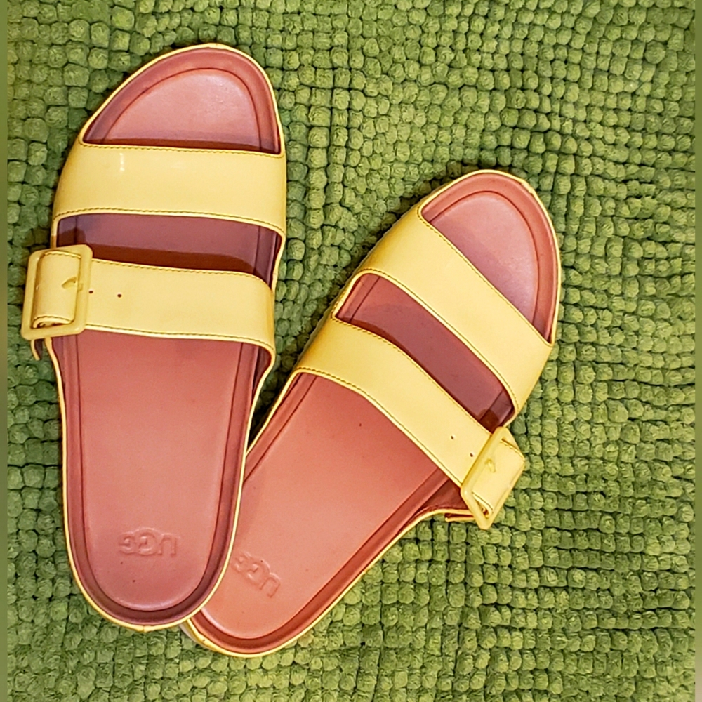 Ugg Cooper Yellow Patent Leather Women Slide Sandals - Gem